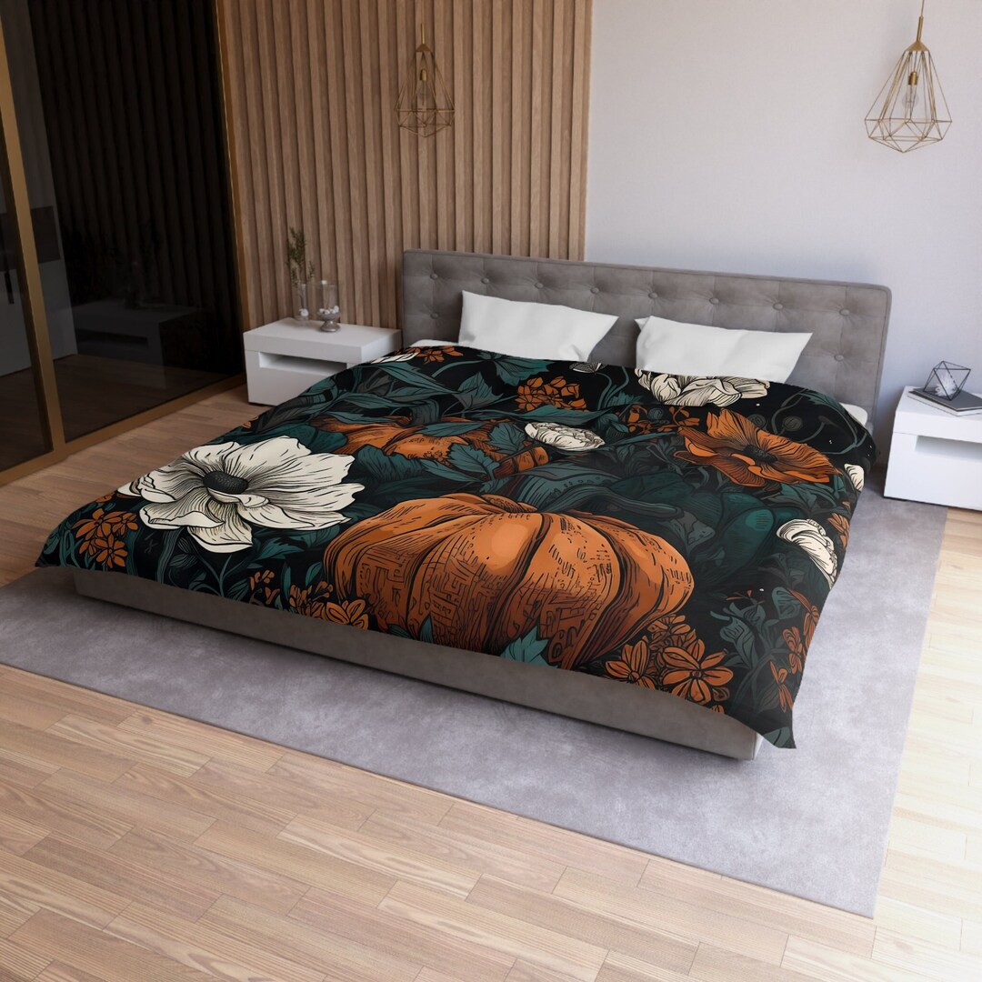 Dark Academia Halloween Pumpkin Duvet Cover, Autumn Comforter, Cute ...