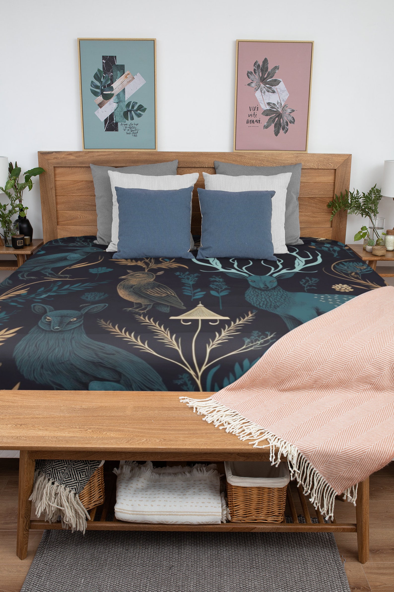 Dark Academia Forest Animals Duvet Cover, Bedding Comforter, Cute ...