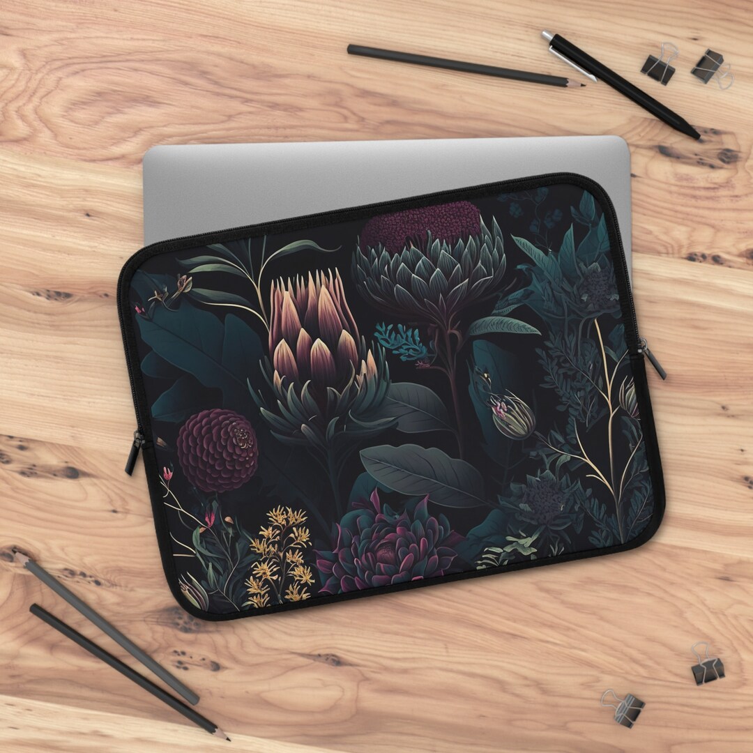 Dark Academia Forest Leaves and Flowers Laptop Sleeve, Forestcore ...
