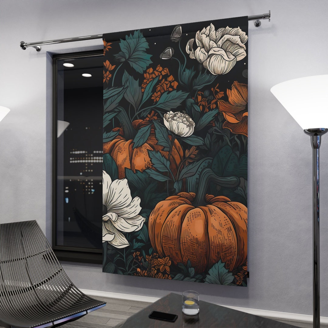 Dark Academia Fall Forest Leaves and Flowers Window Curtains, Window ...
