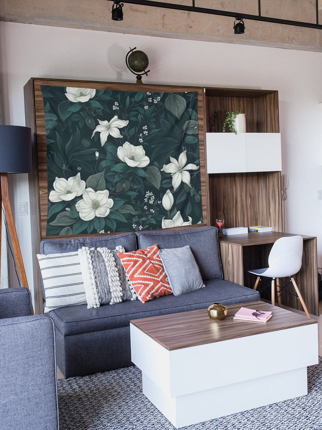 Dark Academia Winter Forest Leaves and Flowers Tapestry, Nature ...