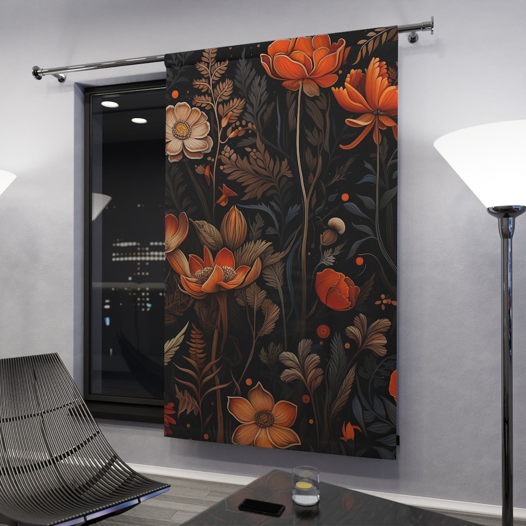 Dark Academia Fall Forest Leaves and Flowers Window Curtains, Window ...