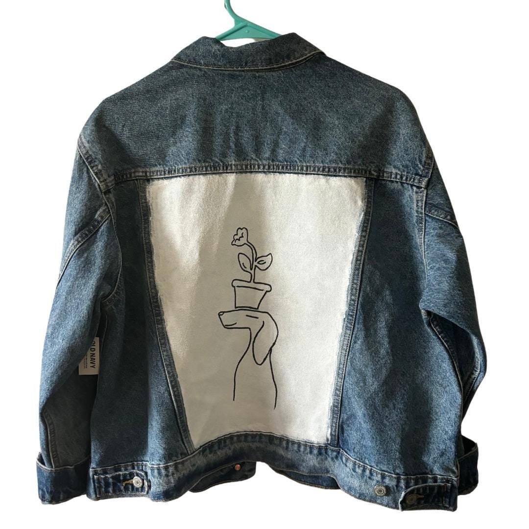 Hand-painted Denim Jacket W/doggie Design - Etsy