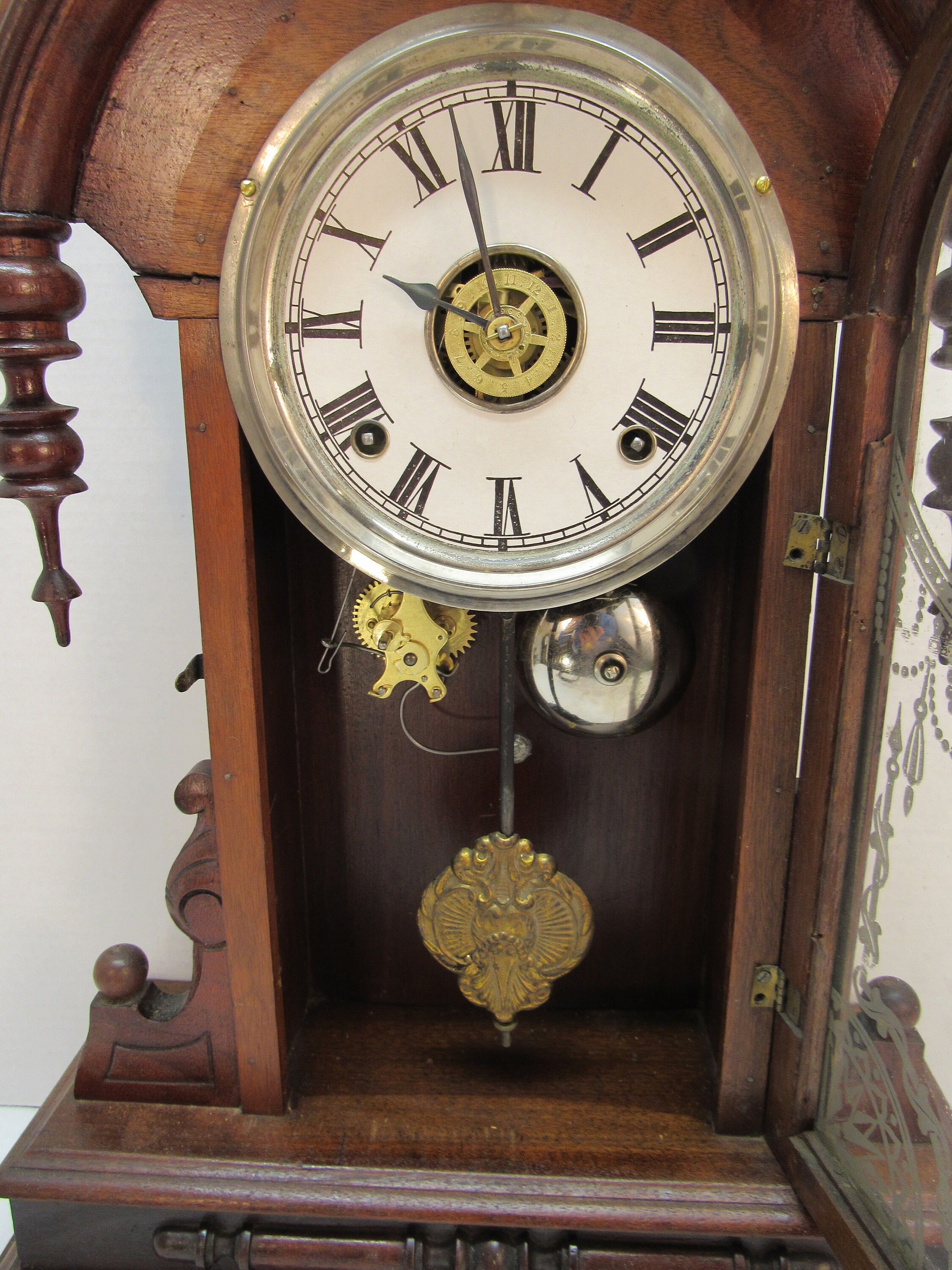 Gilbert Clock Co. Parlor Clock With Alarm Circa 1885 Walnut Case Tear ...