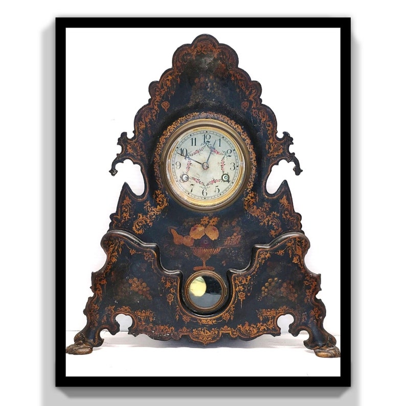 1840s Mantle Clock Iron Front Hand Painted Case 8 Day Time and Strike ...