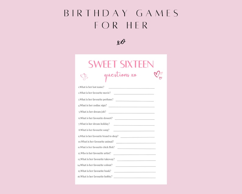 Sweet 16 Teen Birthday Games, Birthday Games for Her, Teen Girl Party ...
