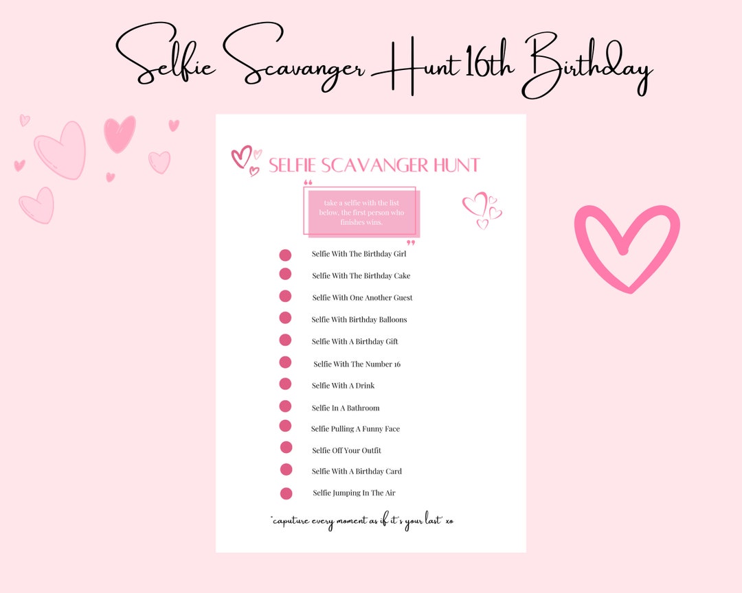 Birthday Selfie Scavenger Hunt Party Games Printable Birthday Adult ...