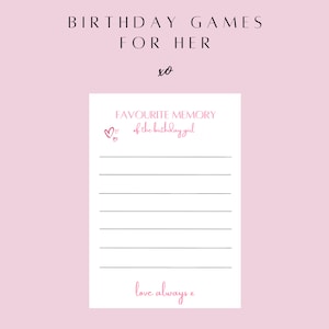 My Favourite Memory With the Birthday Girl Games Printable Birthday ...