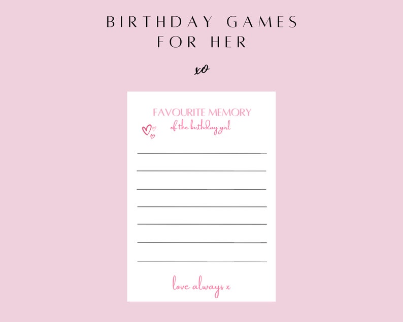 My Favourite Memory With the Birthday Girl Games Printable Birthday ...