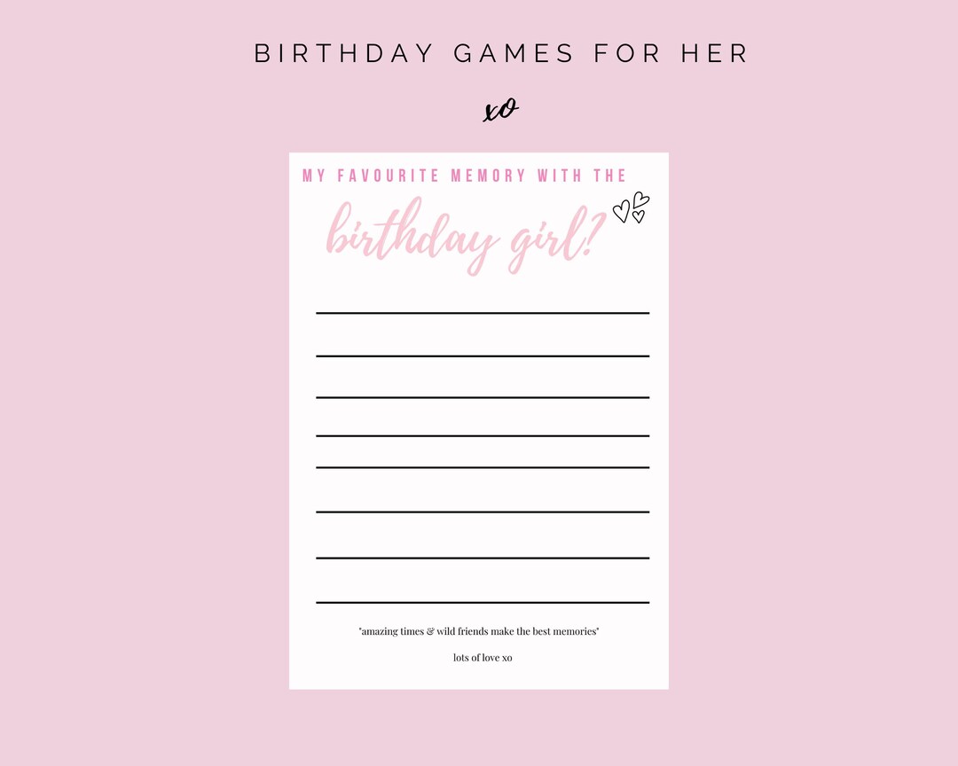 My Favourite Memory With the Birthday Girl Games Printable Birthday ...