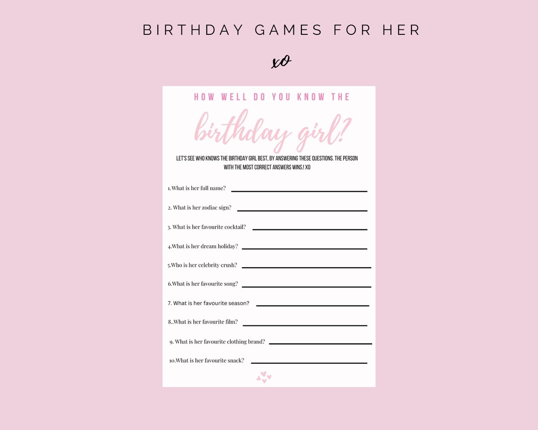 How Well Do You Know the Birthday Girl Game Birthday Girl Games for Her ...