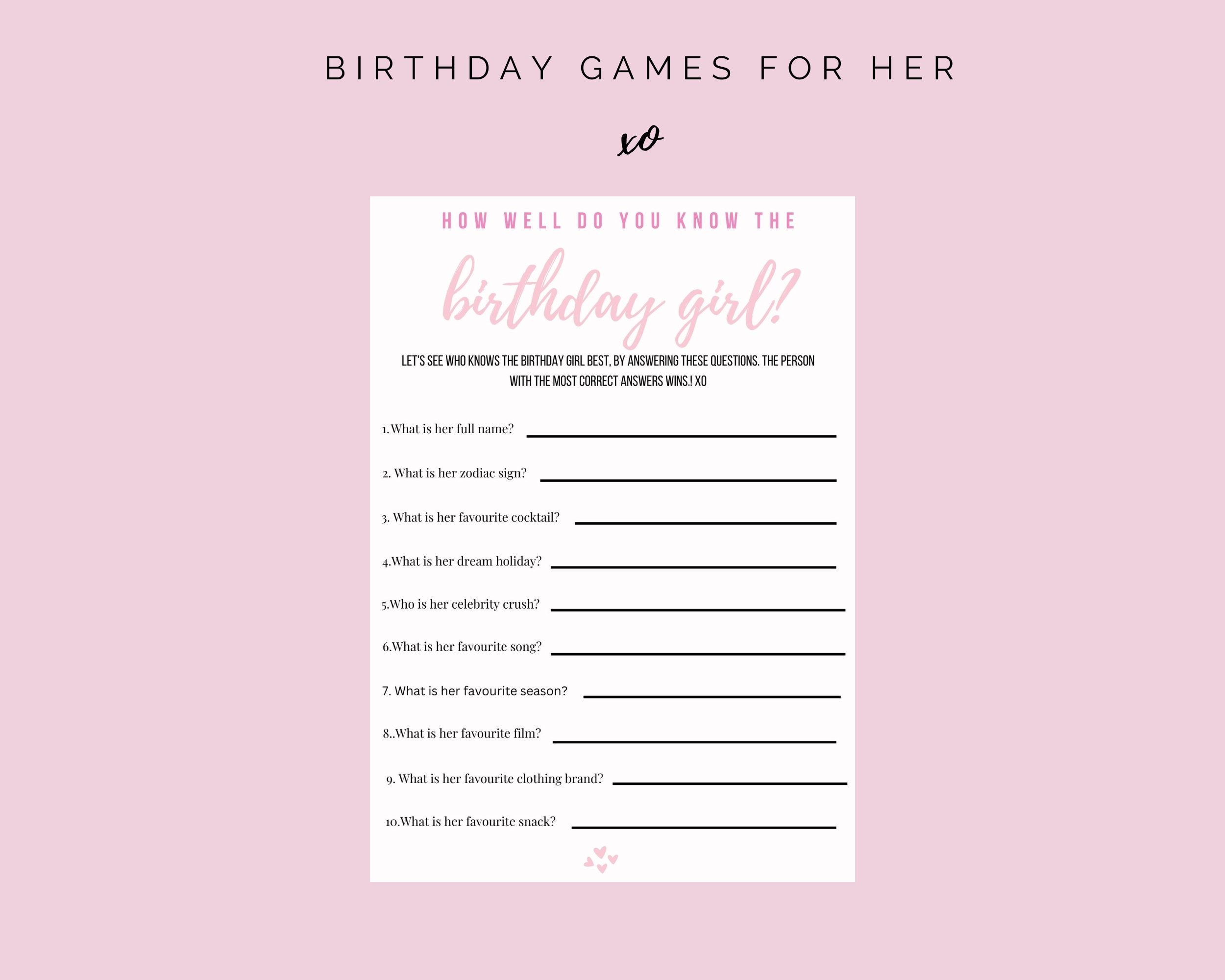 How Well Do You Know the Birthday Girl Game Birthday Girl Games for Her ...