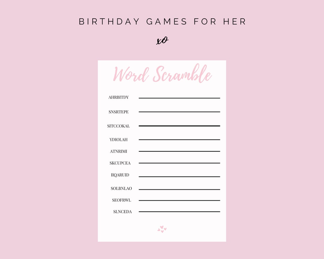 Birthday Girl Word Scramble Printable Fun Adult Games for Her Party ...