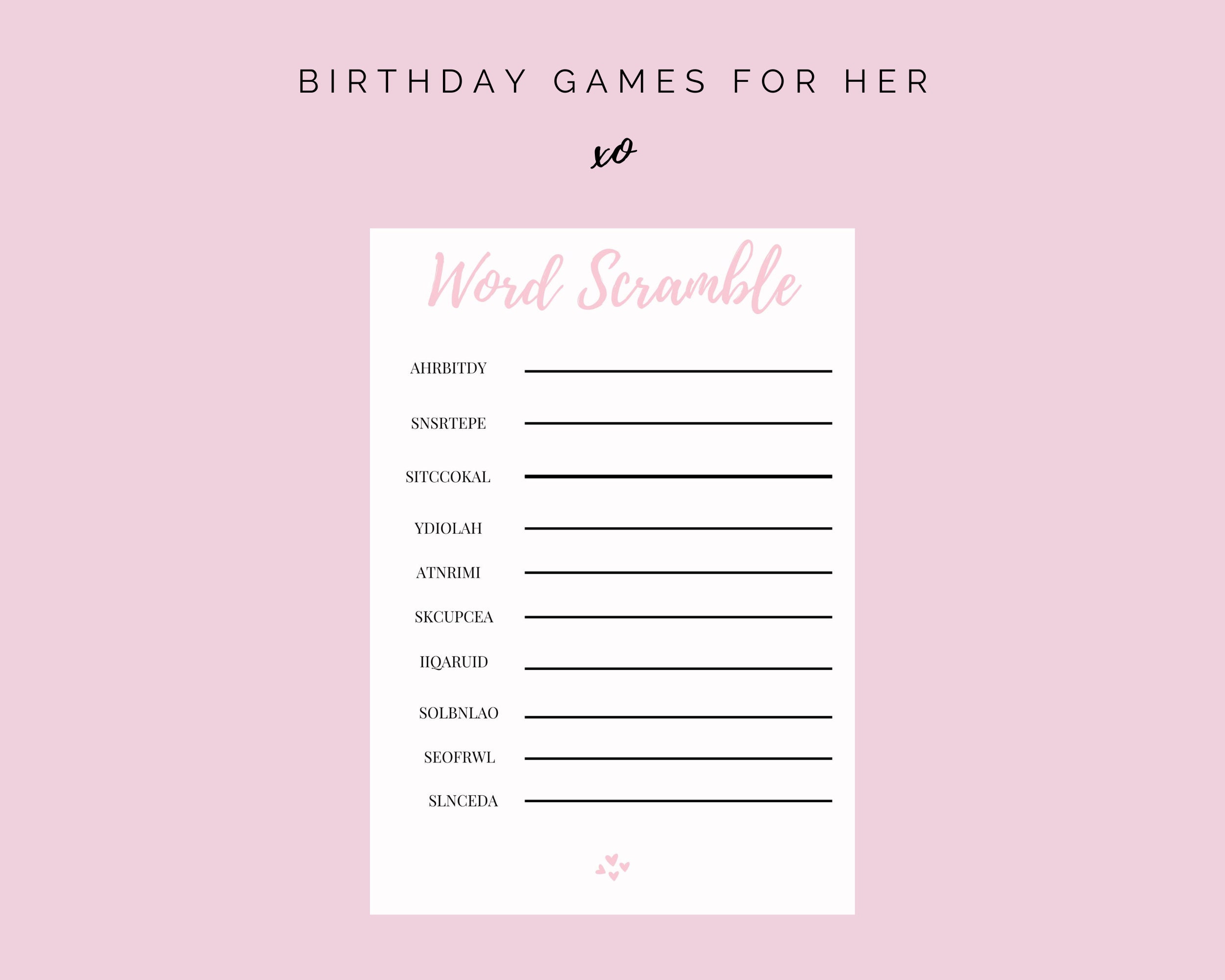 Birthday Girl Word Scramble Printable Fun Adult Games for Her Party ...
