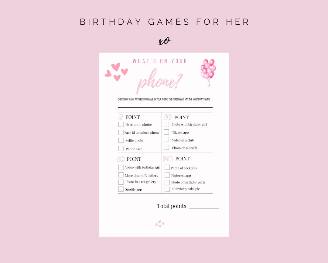 What's on Your Phone Printable Birthday Party Game for Her Adult Games ...