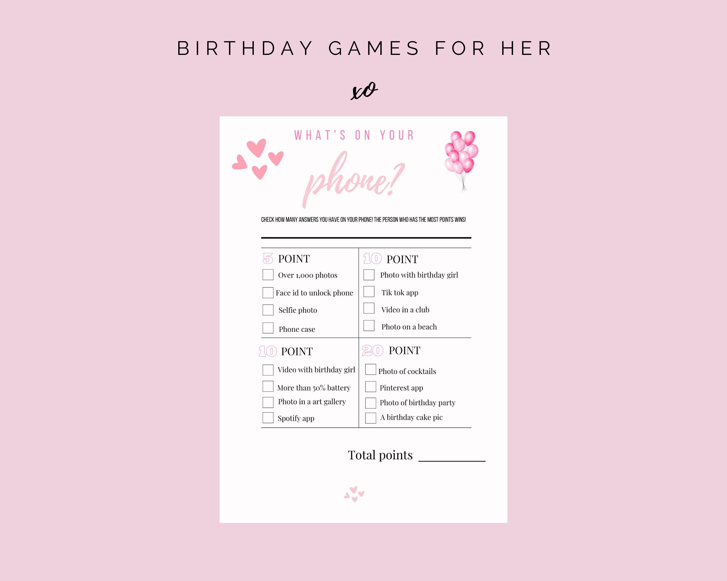 What's on Your Phone Printable Birthday Party Game for Her Adult Games ...