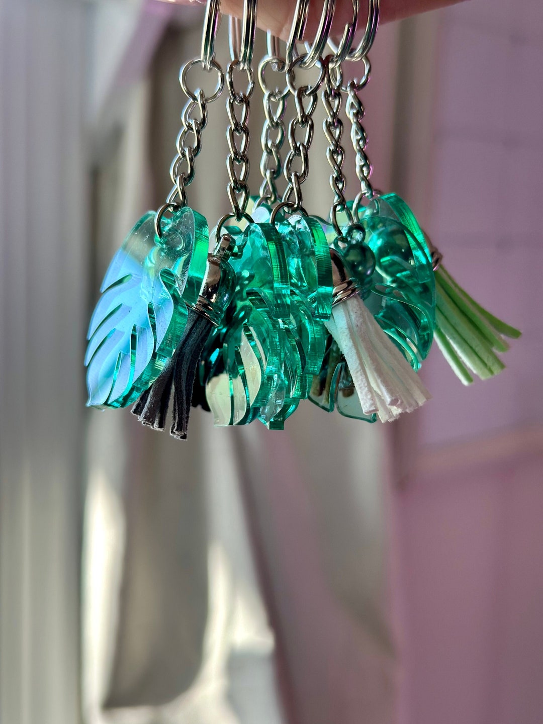 Monstera Keychain, Sea Glass, Keychain With Tassel, Plant Lover ...