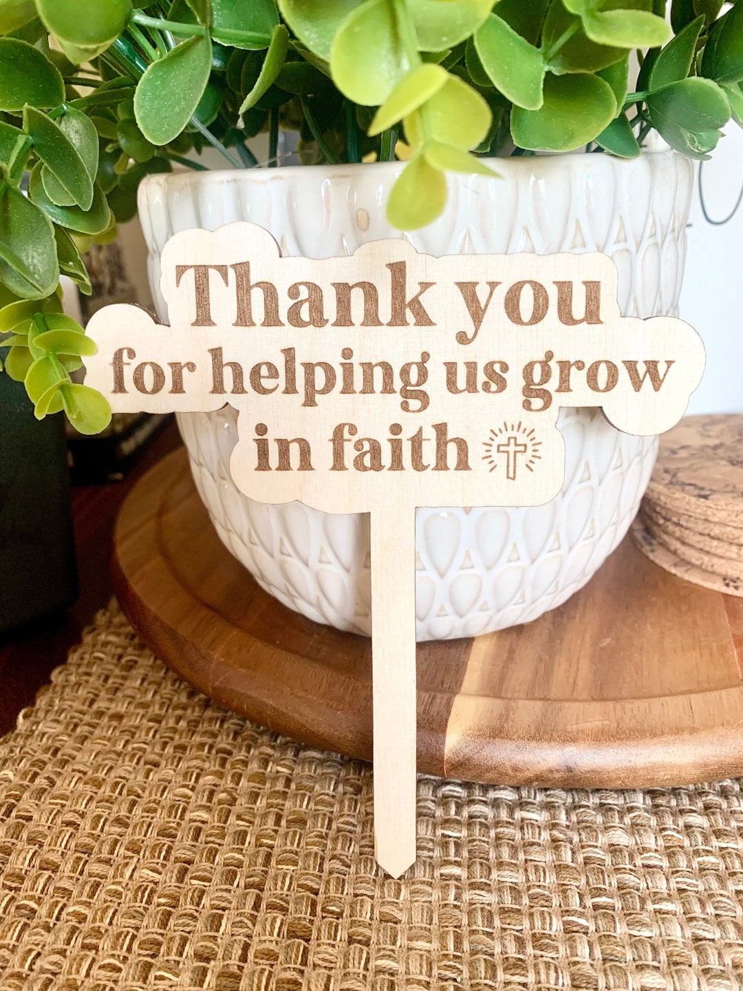Sunday School Teacher Gift, Religious Plant Sign, Thank You for Helping ...