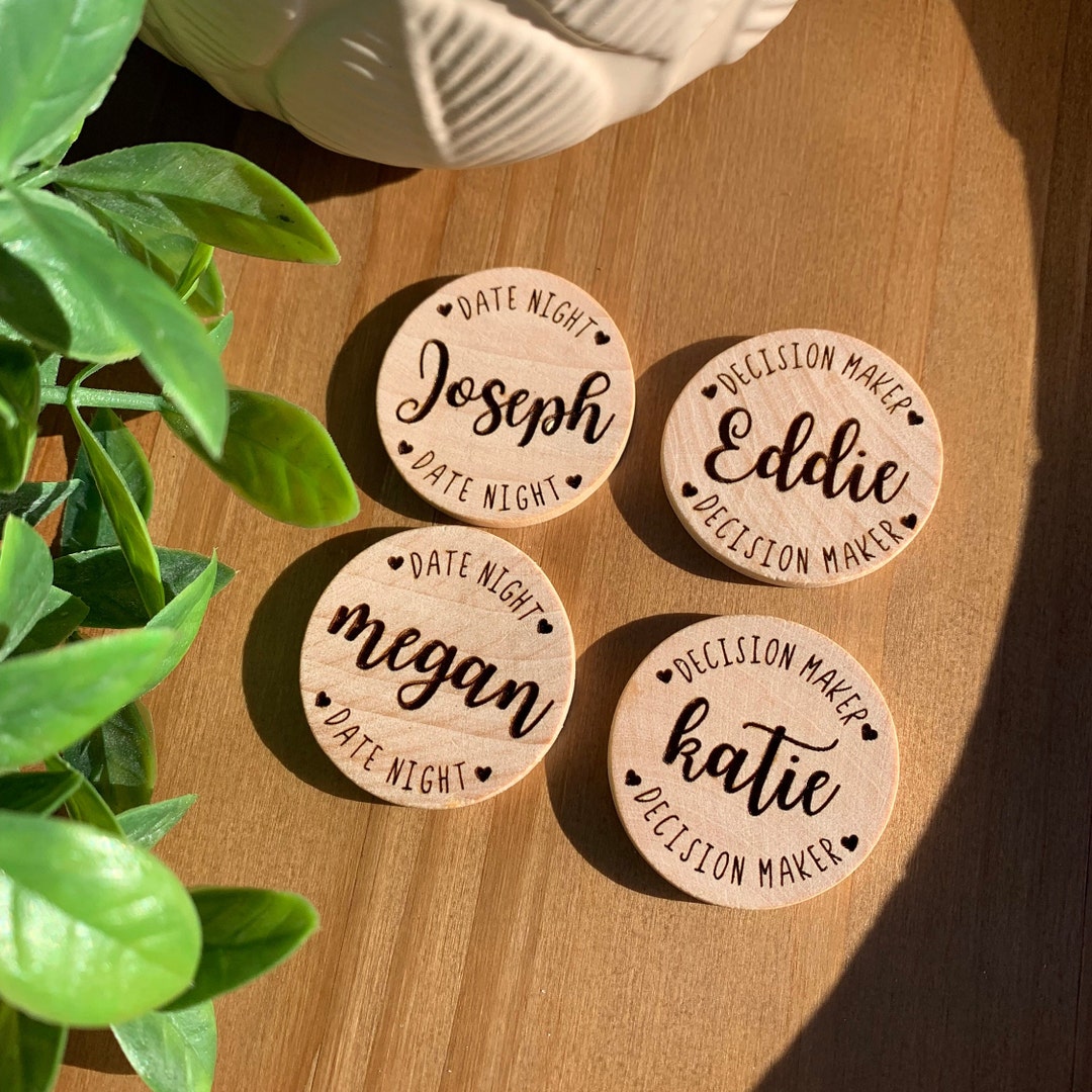 Personalized Decision Coin, Date Night Personalized Wood Coin, Decision ...