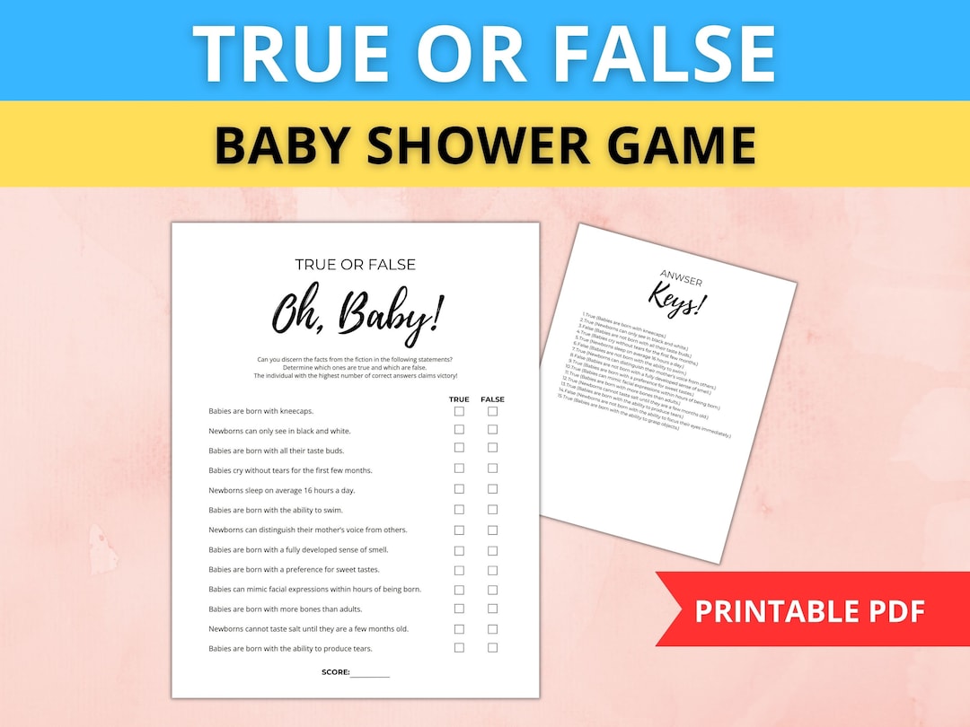 True or False Baby Shower Game, Baby Shower Party Game, Baby Trivia ...