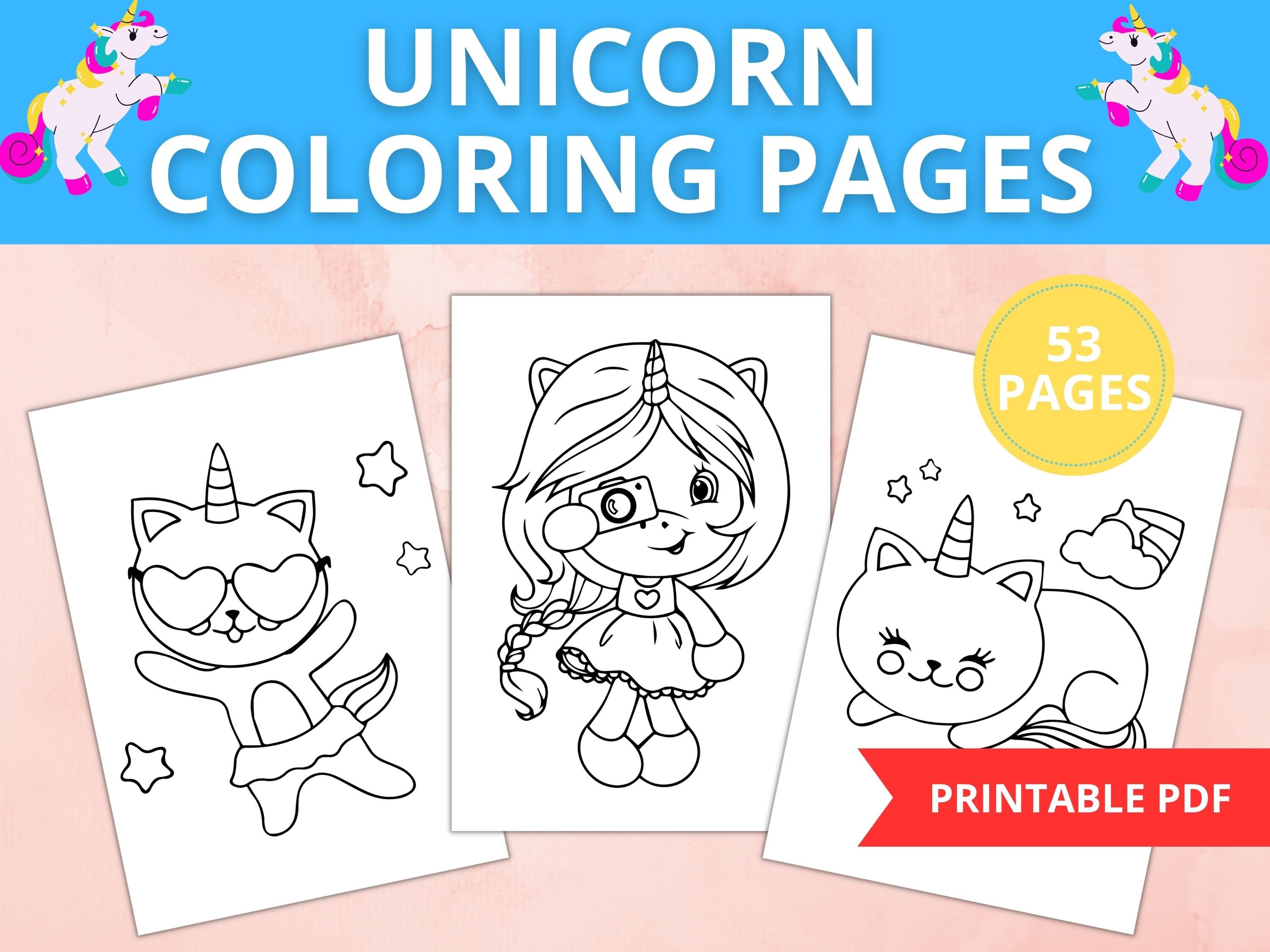 Unicorn Coloring Pages for Kids, 53 Cute Unicorn Coloring Sheets, Kid's ...
