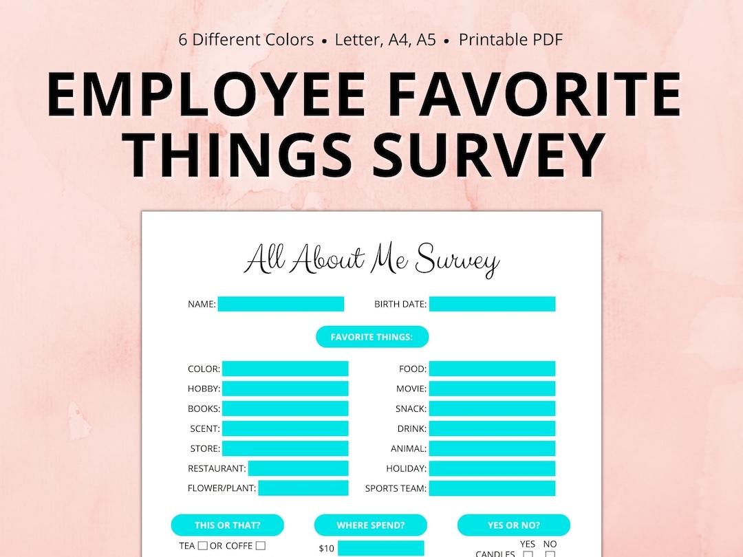 Employee Favorite Things Survey Coworker Questions Employee - Etsy