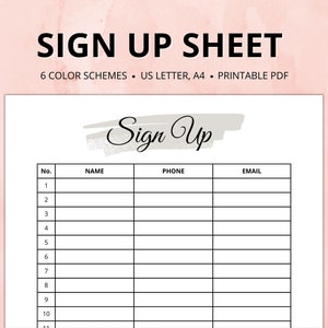 Elegant Sign up Sheet for Events & Meetings, Great Sign in Sheet to ...