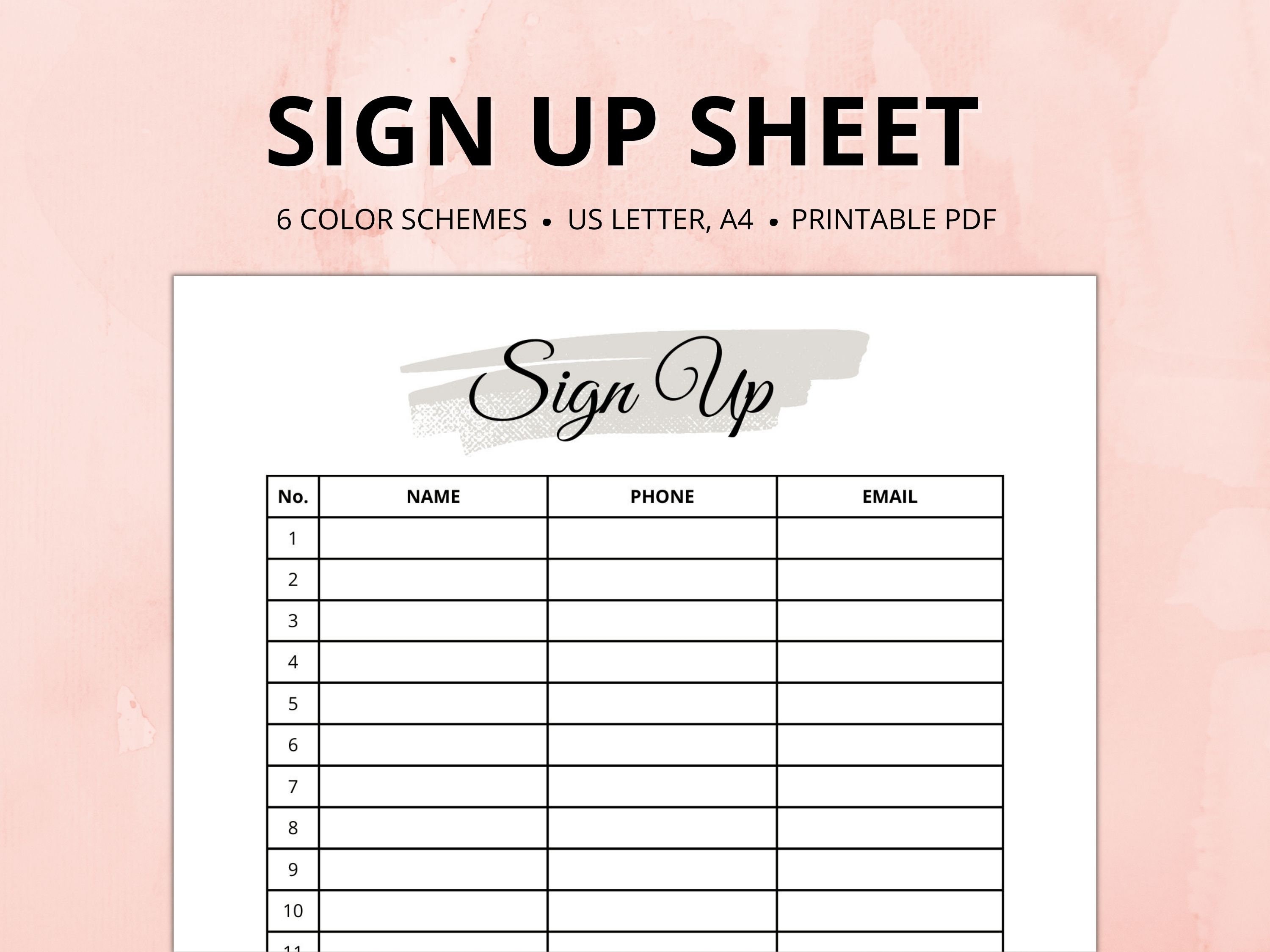 Elegant Sign up Sheet for Events & Meetings, Great Sign in Sheet to ...