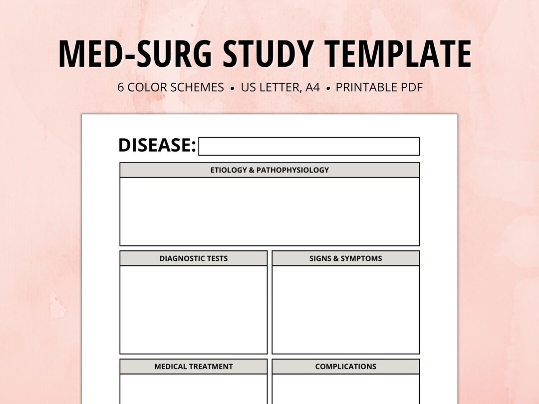 Med Surg Study Template Nursing Notes Disease Template - Etsy
