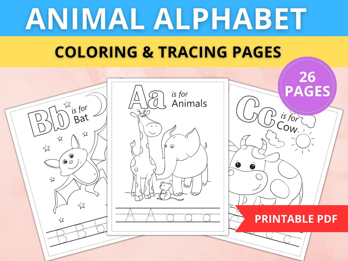 26 Preschool Animal Alphabet Coloring Pages, Alphabet Letter Tracing ...