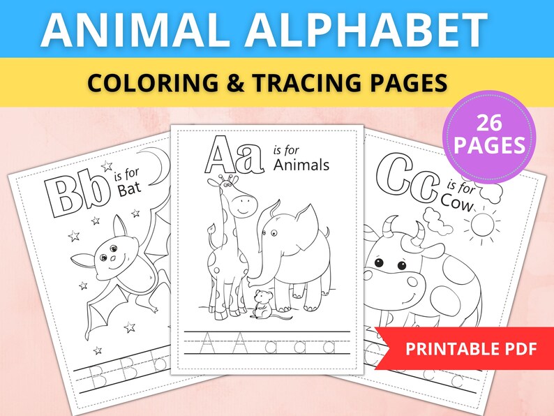 26 Preschool Animal Alphabet Coloring Pages, Alphabet Letter Tracing ...