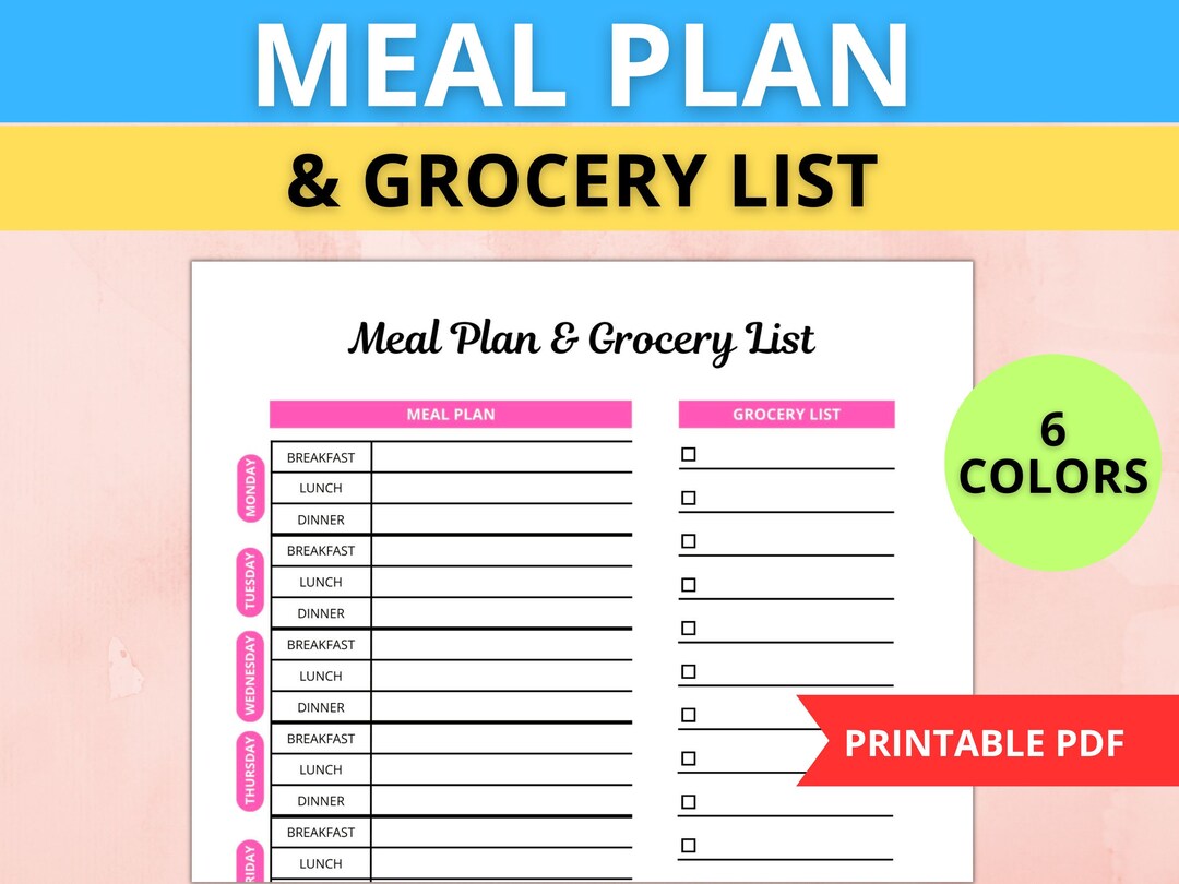Weekly Meal Plan and Grocery List, Meal Plan Template, Meal Prep ...
