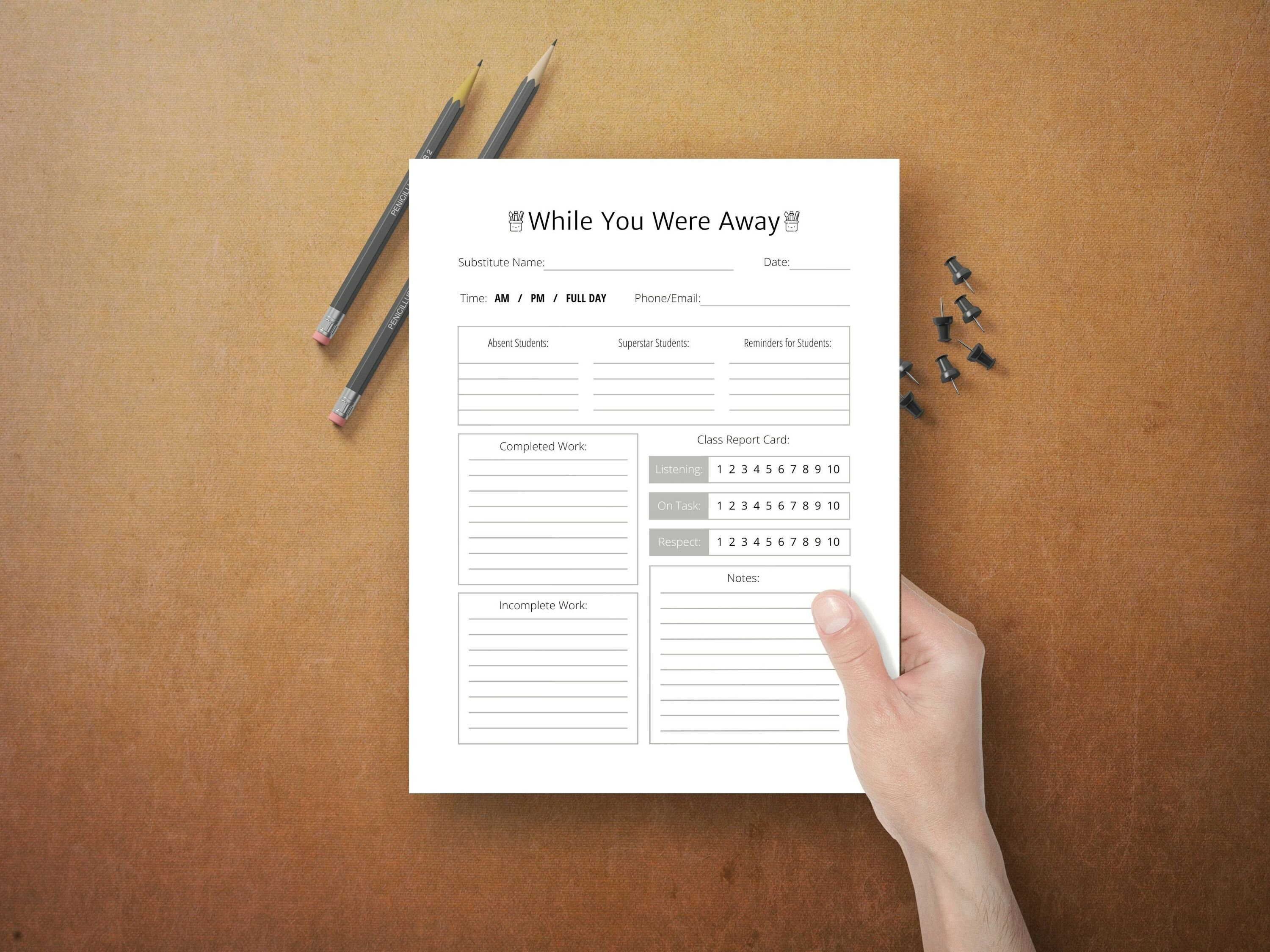 Substitute Teacher Note, Printable Substitute Teacher Template, Teacher ...