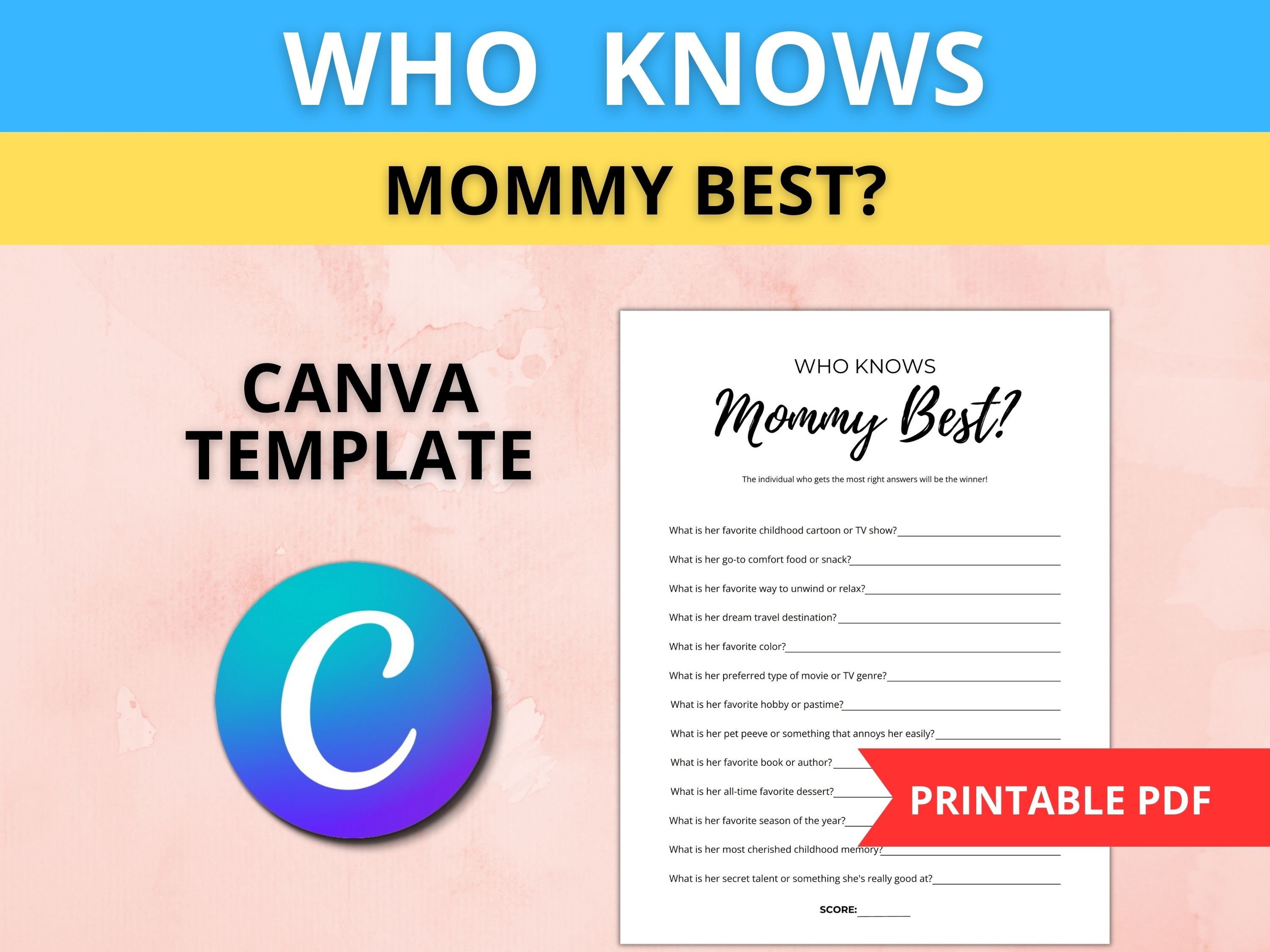 Who Know's Mommy Best Game Editable CANVA Template Baby - Etsy