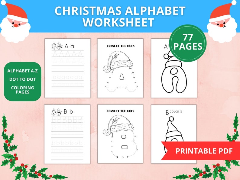 Christmas Tracing Alphabet Worksheet, Dot to Dot Christmas Alphabet ...