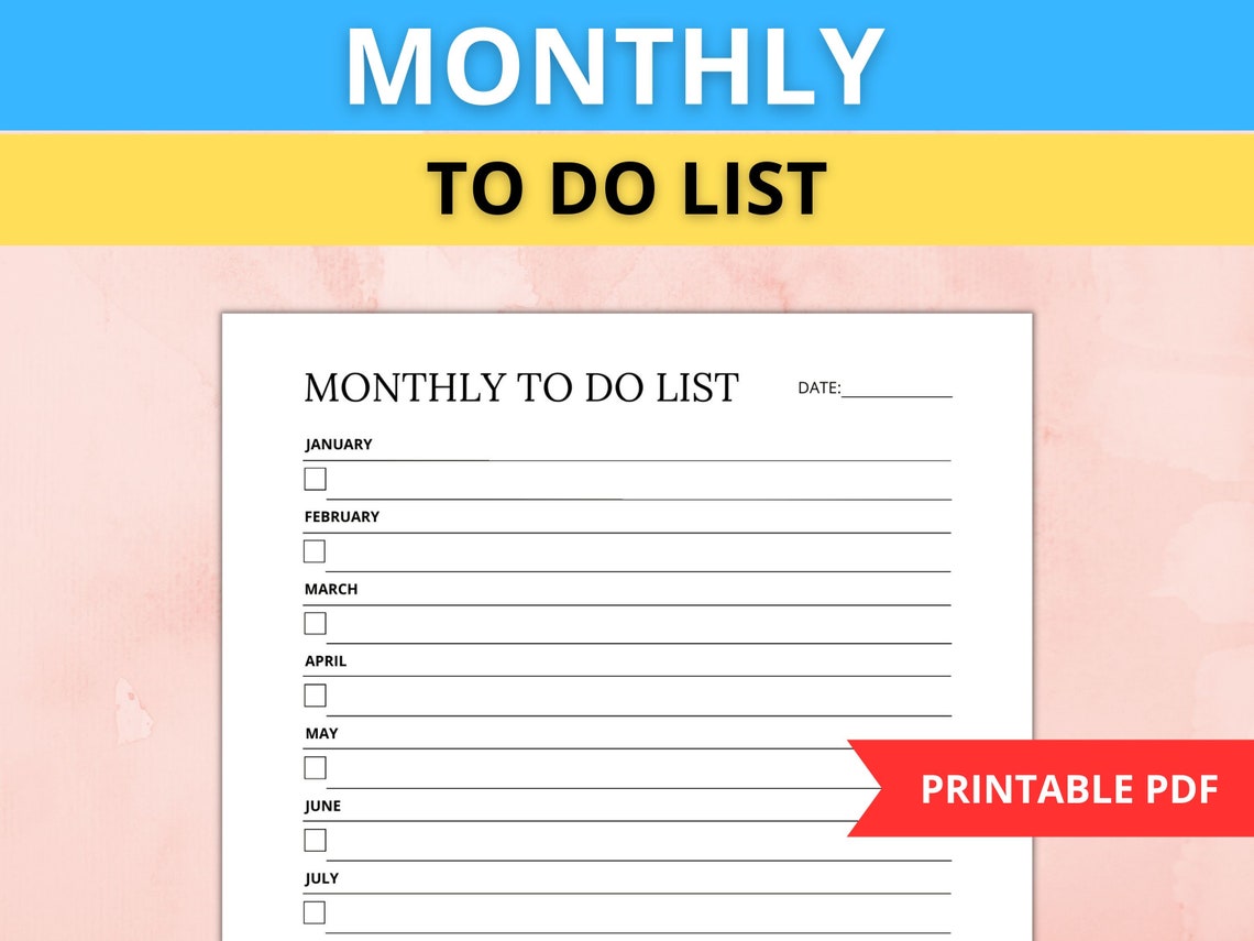 Monthly to Do List, Printable Lists, Monthly Task List, Printable PDF ...