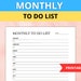 Monthly to Do List, Printable Lists, Monthly Task List, Printable PDF ...