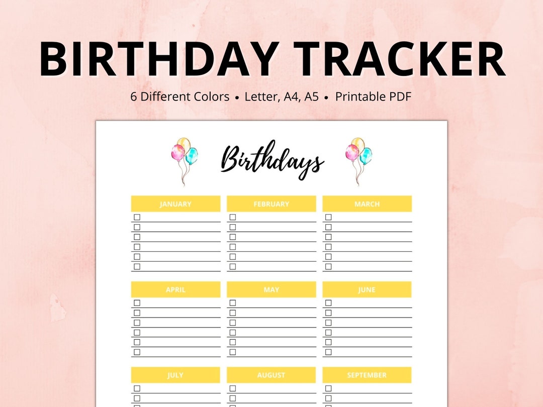 Birthday Tracker Template Birthday Planner Printable - Etsy