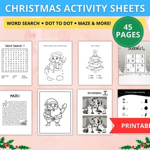 45 Christmas Activity Sheets: Coloring Pages, Word Search, Dot to Dot ...