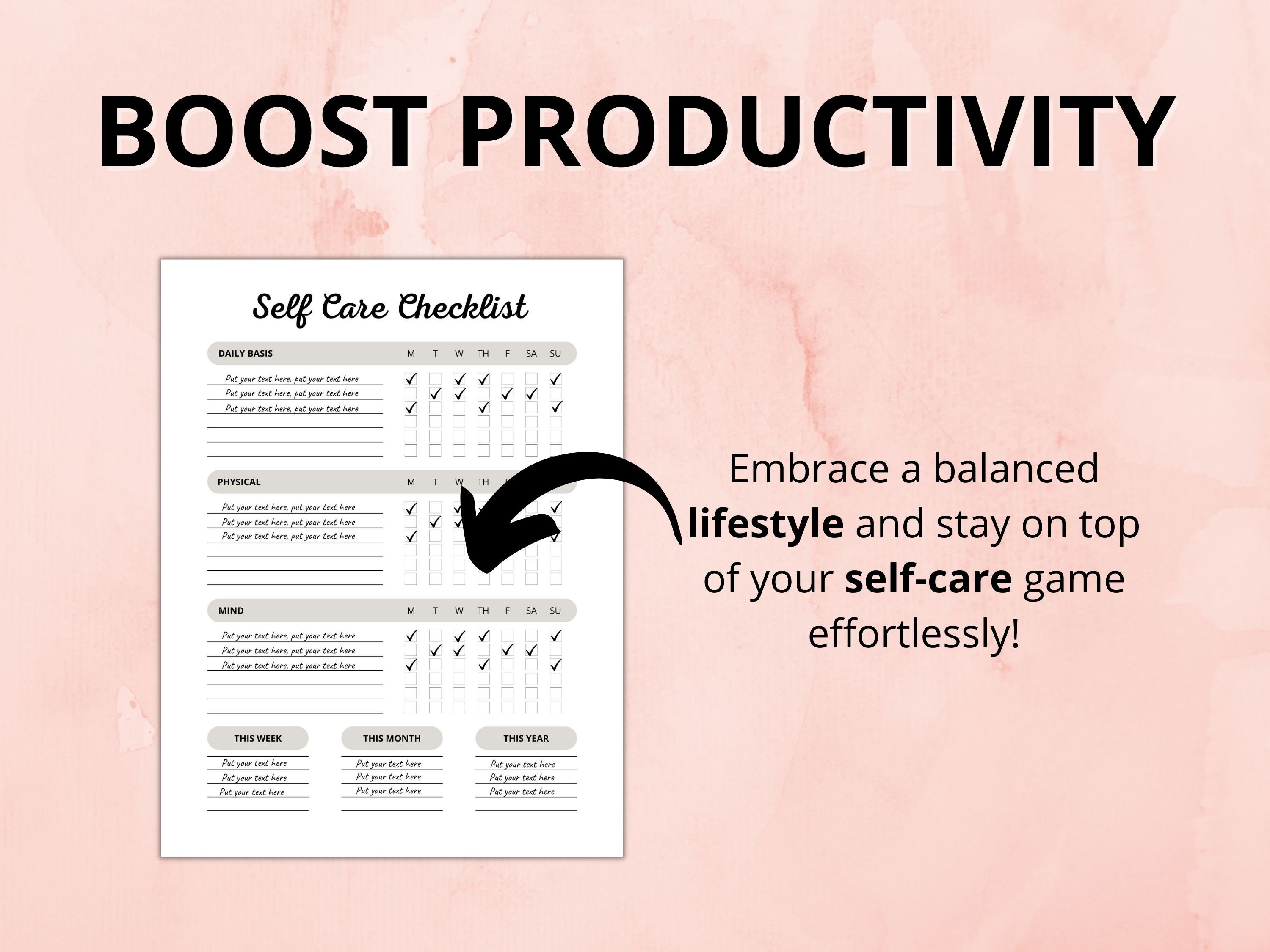 Self Care Checklist Plan, Daily Task List Planner, Routine Tracker ...