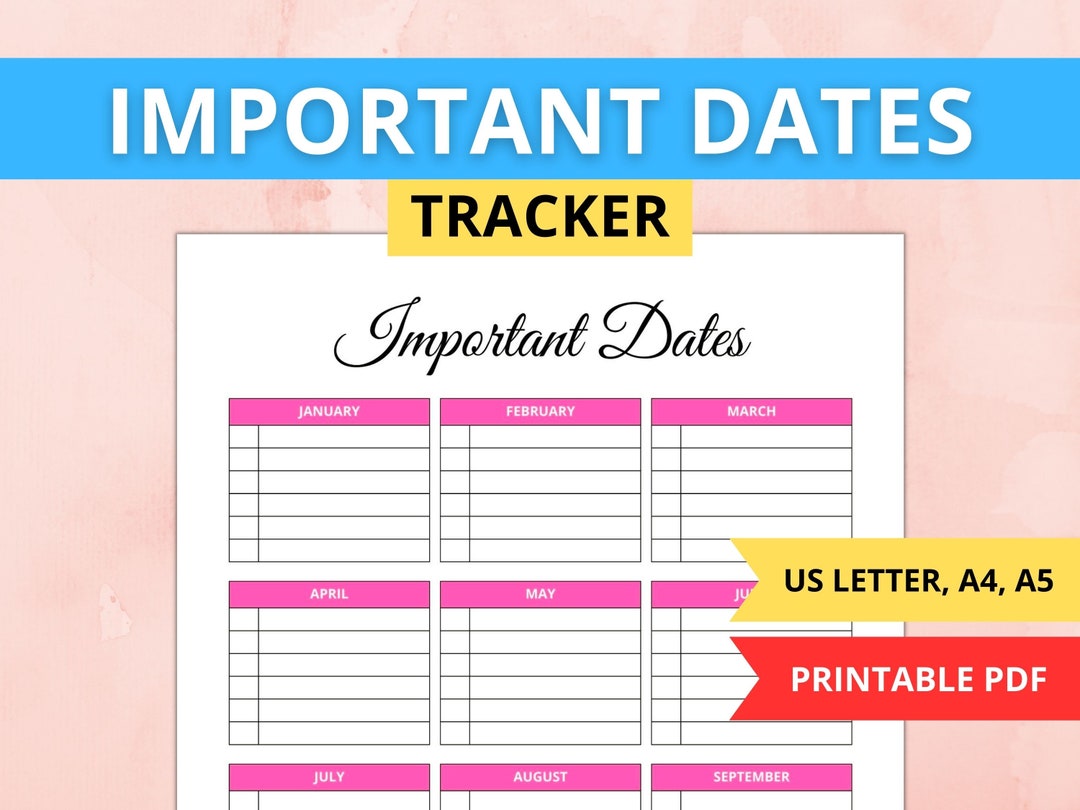 Yearly Important Dates Tracker: Birthdays, Anniversaries, Appointments ...