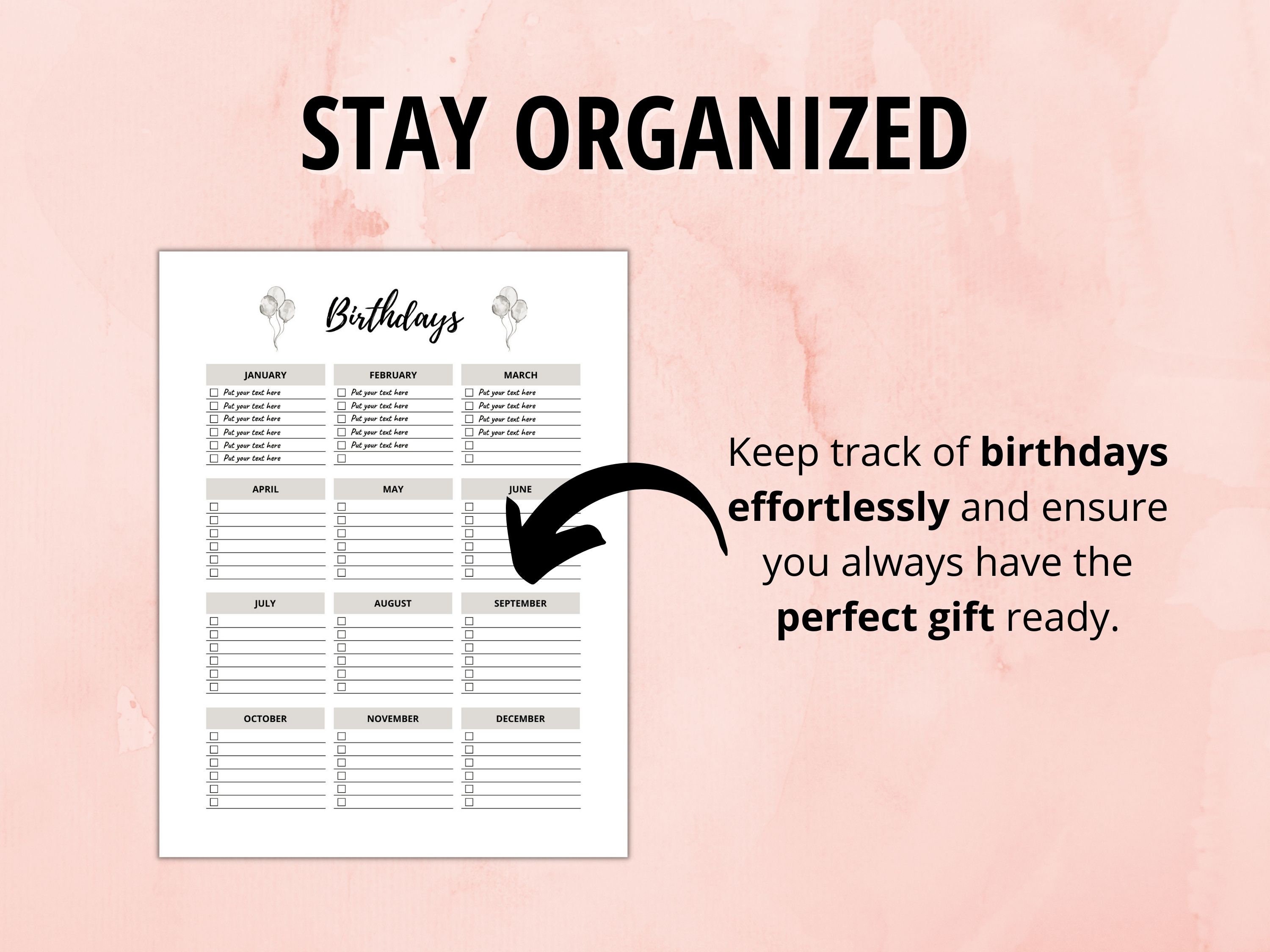 Birthday Tracker Template Birthday Planner Printable - Etsy