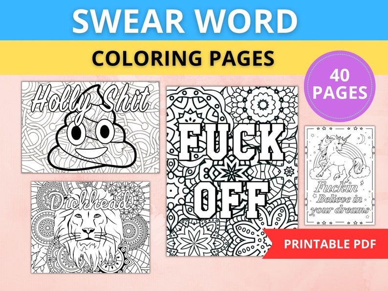 40 Swear Word Coloring Pages, Adult Curse Word Coloring Sheets, Cuss ...