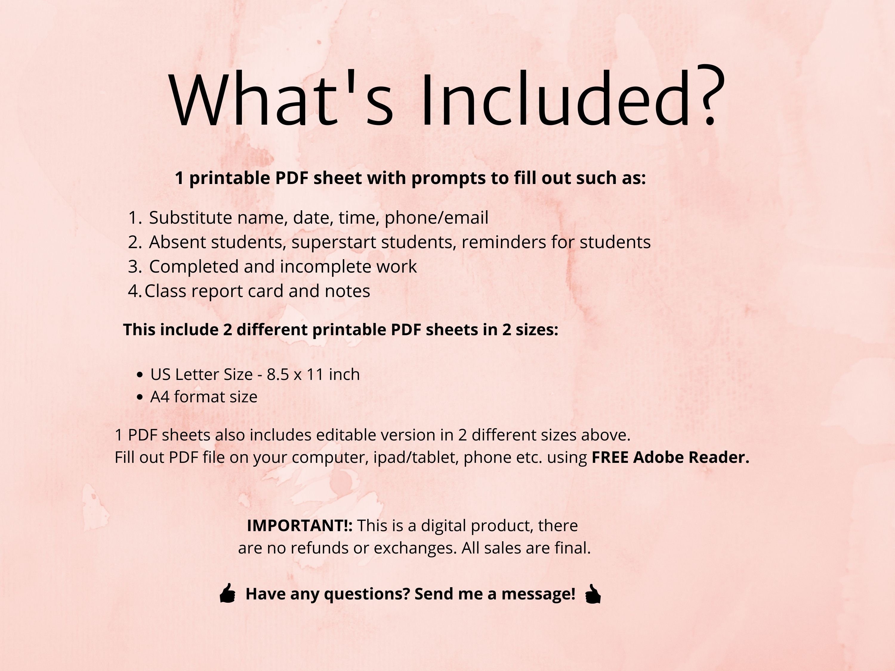 Substitute Teacher Note, Printable Substitute Teacher Template, Teacher ...