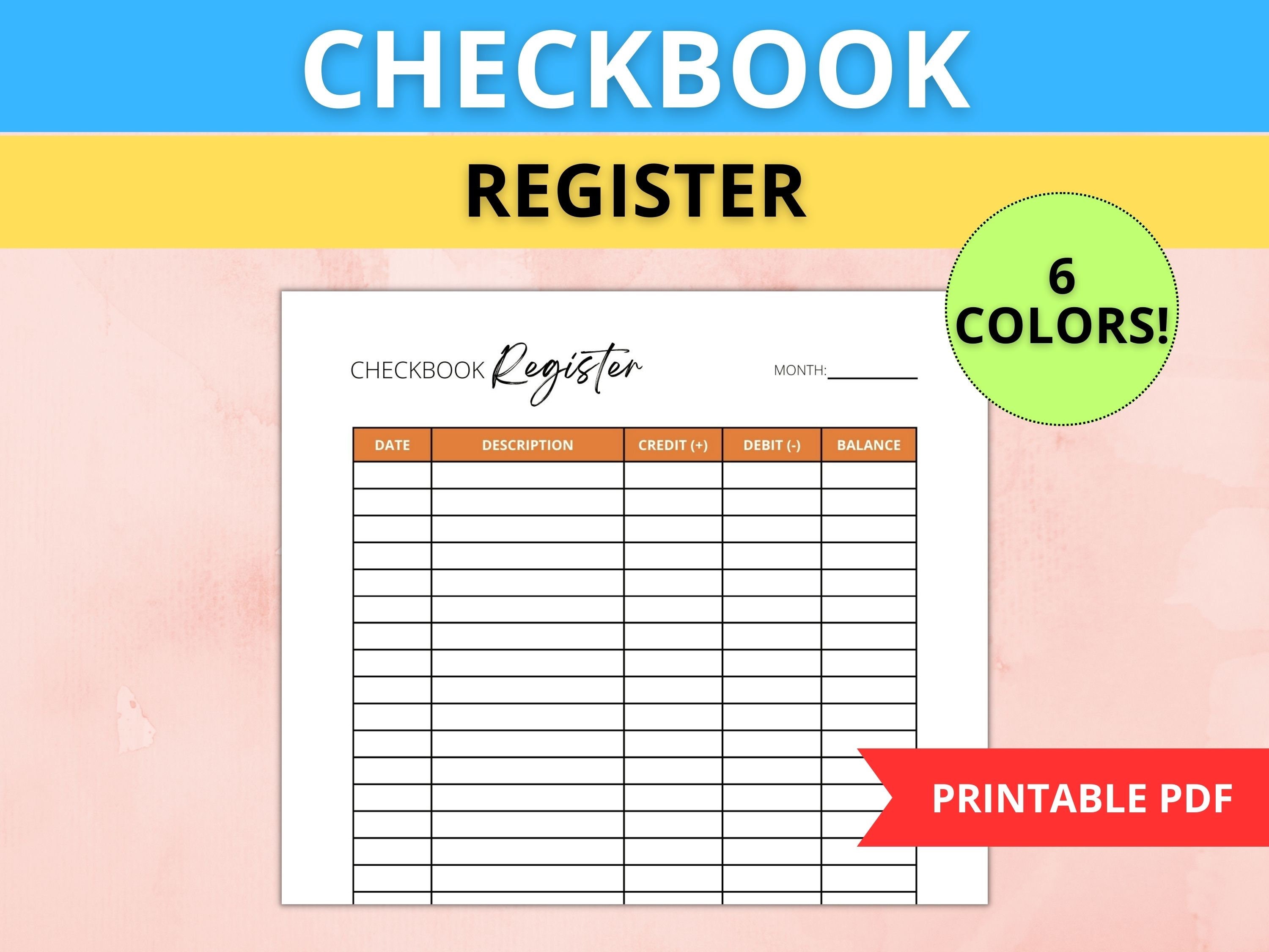 Checkbook Register Template, Transaction & Expense Tacker, Balance ...