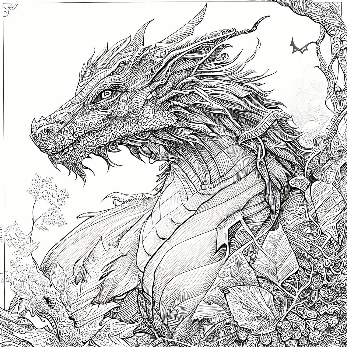 Dragon Coloring Pages, 5 PNG Computer Digital Files - Etsy