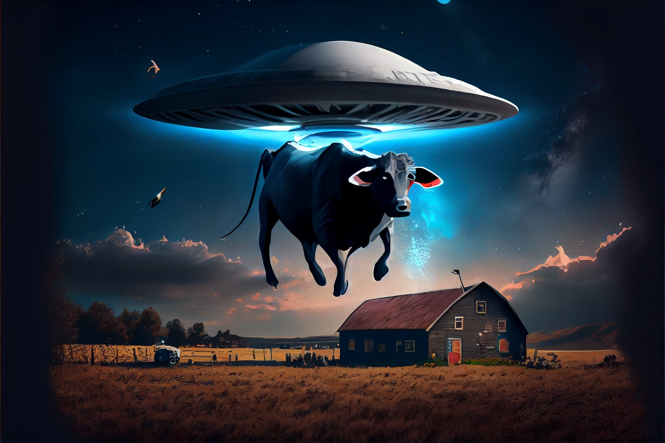 Cow and UFO, Computer Generated Illustration, 2 PNG Digital Files - Etsy