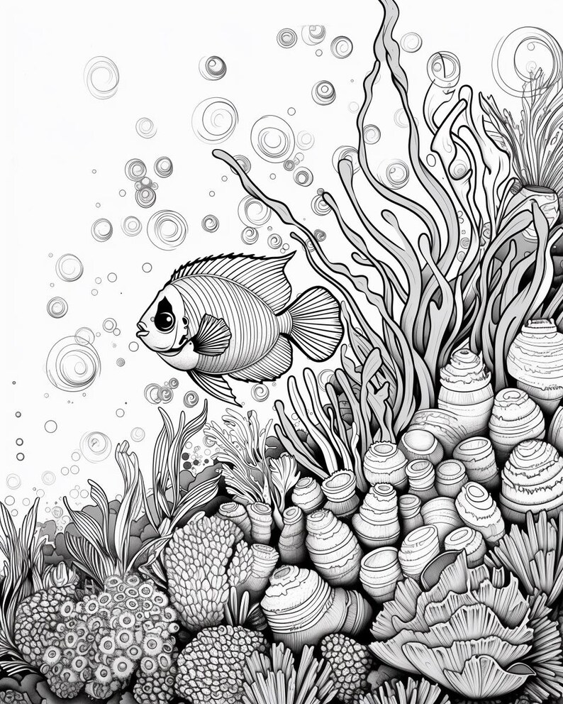 Printable Fish Swimming Coloring Pages, 6-PNG Files for Your Printable ...