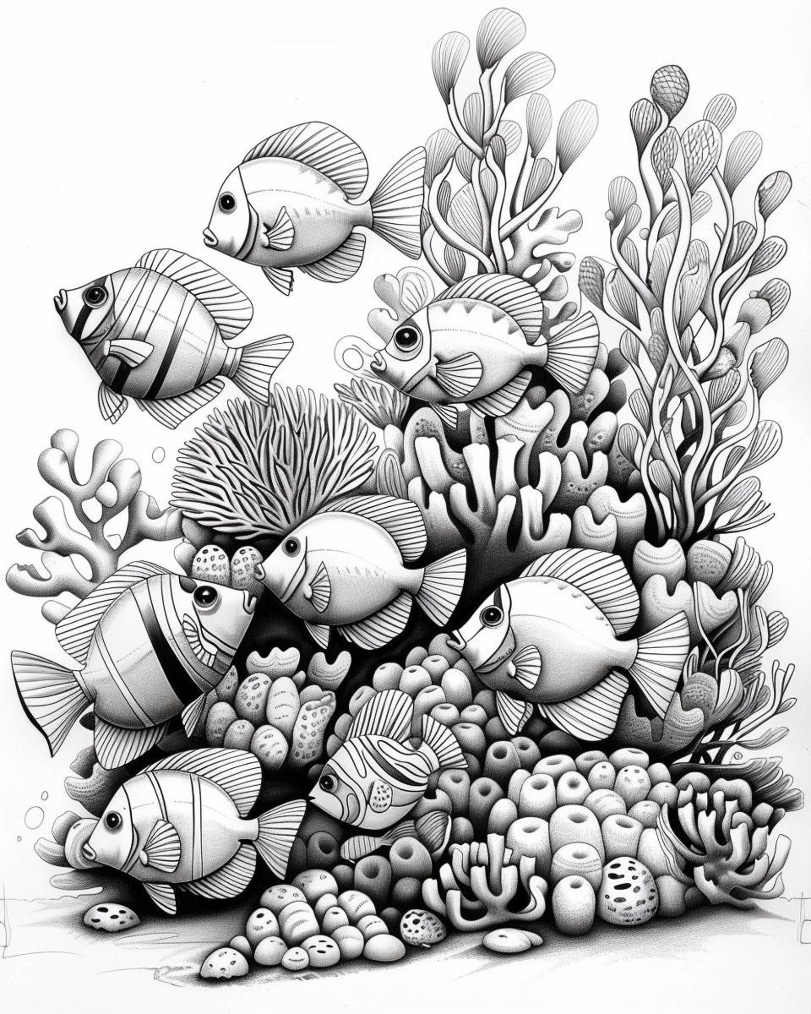Printable Fish Swimming Coloring Pages, 6-PNG Files for Your Printable ...