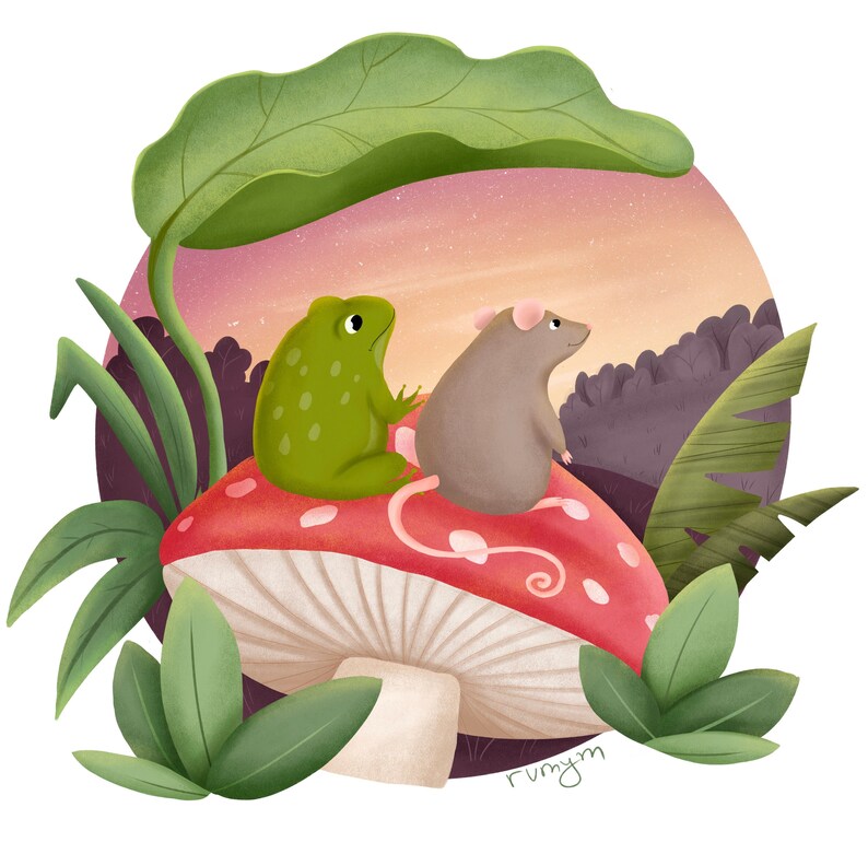 Frog and a Mouse Admiring the Sunset, Friendship Art, Digital Art ...